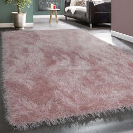 Hochflor-Teppich Paco Home, B:60cm H:70mm L:100cm, rosa, Polyester, Teppiche, "Glamour 300", Uni Farben, mit weichem Glanz Garn, auch als L&auml;ufer