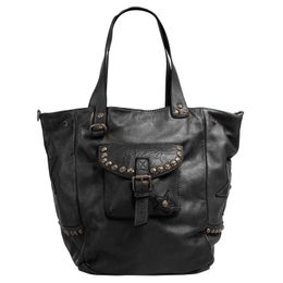 Samantha Look Damen Shopper, schwarz, Leder, Strukturmuster, leicht gl&auml;nzend, Taschen, echt Leder, Made in Italy