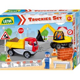 LENA Kinder Spielzeug-Kipper "Truckies Set Baustelle", bunt, Kunststoff, Spielzeugfahrzeuge, inkluisve Spielzeug-Bagger und Spielfigur; Made in Europe