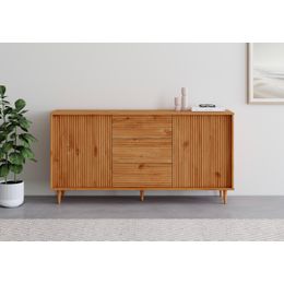 Sideboard OTTO HOME, B:160cm H:80cm T:38cm, beige, FSC-zertifiziertes Massivholz, MDF, Wohnzimmer, Sideboards, "Malmedy Front mit gefr&auml;sten Rillen",