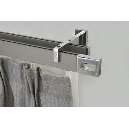Gardinenstange Garesa, L:430cm, silber, Aluminium, Wohnzimmer, Gardinenstangen, "FLAT", Rechteckprofil, Wandmontage, perfekter Lauf, modern,