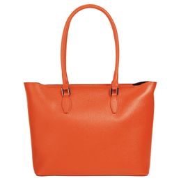 CLUTY Damen Shopper, orange, Leder, leicht gl&auml;nzend, unifarben, Taschen, echt Leder, Made in Italy