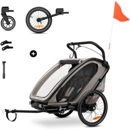 hauck Kinder Fahrradkinderanh&auml;nger "Bike N Walk Duo", grau, Fahrradanh&auml;nger, f&uuml;r 2 Kinder, inkl. Deichsel