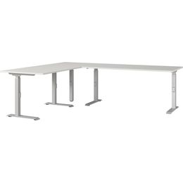 Eckschreibtisch Germania, B:240cm H:91cm T:200cm, silber, B&uuml;ro, Tische, "GW-Agenda", h&ouml;henverstellbar, verf&uuml;gbar in verschiedenen Ma&szlig;en