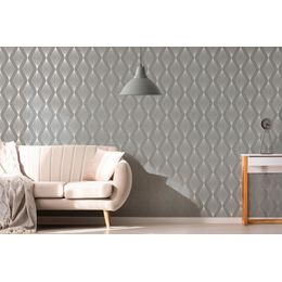 Boutique Vliestapete "Marquise Geo", B/L: 0,52m x 10m, grau, Wohnzimmer, Tapeten, Dunkelgr&uuml;n - 10mx52cm