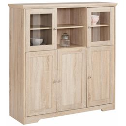 Highboard OTTO HOME, B:118cm H:125cm T:39cm, braun, FSC-zertifizierter Holzwerkstoff, MDF, Wohnzimmer, Sideboards, "Nanna", Vitrine in Eichen-Optik,
