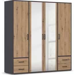 Dreht&uuml;renschrank Rauch, B:187cm H:194cm T:53cm, grau, Holzwerkstoff, Schr&auml;nke, "Kleiderschrank Schrank Garderobe W&auml;scheschrank VOYAGER", mit modernen