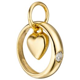 Herzanh&auml;nger Jobo "Anh&auml;nger Kinderanh&auml;nger Taufring 10 mm", gelbgold 333, wei&szlig;, Schmuckanh&auml;nger, M&auml;dchen, Gelbgold 333, 333 Gold mit Zirkonia