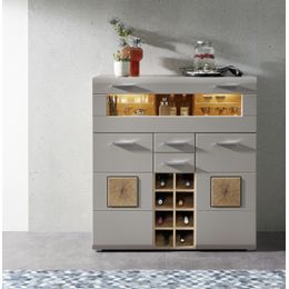 Barschrank Innostyle, B:120cm H:129cm T:37cm, grau, FSC-zertifizierter Holzwerkstoff, Wohnzimmer, Schr&auml;nke, "FUN PLUS II", 2 Holzt&uuml;ren, 19 F&auml;cher, 1