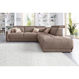 Ecksofa DOMO collection, B:266cm H:84cm T:99cm, beige, Kunstleder SOFTLUX;Struktur fein (100% Polyester);Zierkissen: Microfaser PRIMABELLE (100%