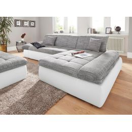 Ecksofa DOMO collection, B:300cm H:80cm T:172cm, grau, Kunstleder SOFTLUX / Struktur (90% Polyester, 10% Polyacryl), Wohnzimmer, Sofas, "Moric Luxus