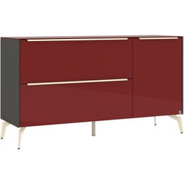 Lowboard, B:137cm H:78cm T:42cm, rot, SET ONE BY Musterring, Glas, Holzwerkstoff, Wohnzimmer, Sideboards, "Reno", Mit Winkelfu&szlig; in diversen Farben,