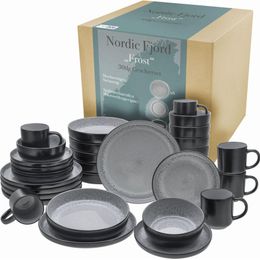 Creatable Kombiservice "Nordic Fjord", 30 Stk., grau, Geschirr-Sets, je 6 Speiseteller, Suppenteller, Dessertteller, Schalen, Kaffeebecher