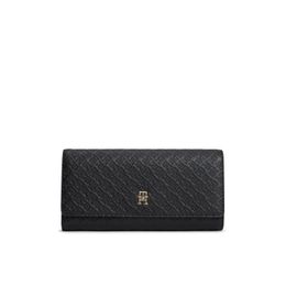 Tommy Hilfiger Damen Geldb&ouml;rse "TH ICON LRG FLAP WALLET MONO"schwarz, Lederimitat, Kleinlederwaren, Damen Geldbeutel, Portemonnaie mit TH-Schmucklogo