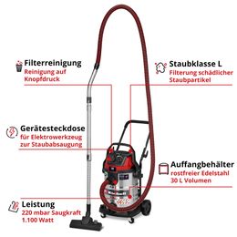 Einhell Nass-Trocken-Sauger "TE-VC 3080 SACL", B:40cm H:90cm T:78cmrot, silber, Mehrzwecksauger