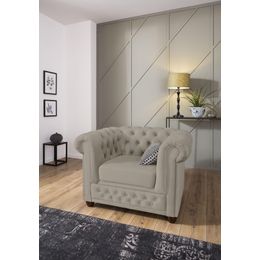 Chesterfield-Sessel Home Affaire, B:104cm H:72cm T:86cm, beige, Samtoptik (100% Polyester);Struktur weich (100% Polyester), Sessel, "New Castle
