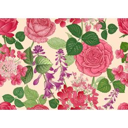 papermoon Fototapete "BLUMEN ABSTRAKT-MUSTER DESIGN ROSEN BLUMEN DECOR RETRO", B/L: 4,5m x 2,8m, Bahnen: 9 Stk., bunt, Schlafzimmer, Tapeten