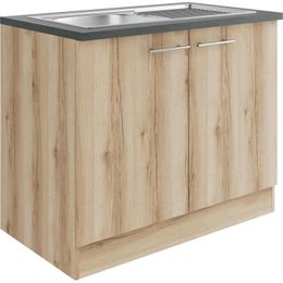 Sp&uuml;lenschrank Optifit, B:100cm H:84,8cm T:60cm, beige, K&uuml;che, Schr&auml;nke, "Bella", Breite 100 cm, mit Edelstahl-Einbausp&uuml;le
