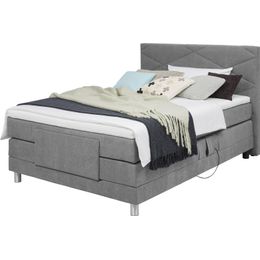 Boxspringbett Alina, B:148cm L:210cm, grau, Chenille TBS (100% Polyester), Komplettbetten, "Tabea", inklusive Matratze und Topper, in verschiedenen