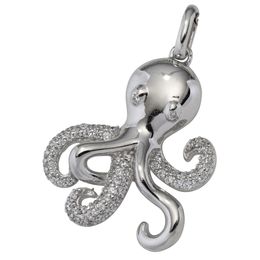 Kettenanh&auml;nger Jobo "Anh&auml;nger Krake 28 mm", silber (silber 925), Schmuckanh&auml;nger, Damen, Silber 925 (Sterlingsilber), Kettenanh&auml;nger, 925 Silber rhodiniert mit 78 Zirkonia