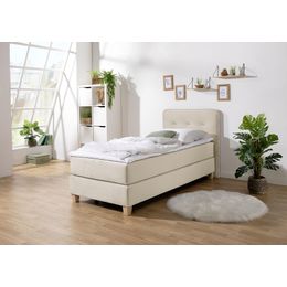Boxspringbett Home Affaire, B:103cm L:207cm, beige, Struktur fein (100% Polyester);Samtstoff (100% Polyester), Komplettbetten, "Fargo", inkl. Topper,