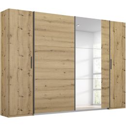Schwebet&uuml;renschrank Rauch, B:268cm H:210cm T:59cmeiche artisan, griffleisten grau, mit 1 spiegel, Holzwerkstoff, Schr&auml;nke, "Kleiderschrank
