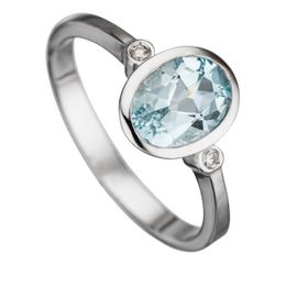 Jobo Damen Diamantring "Ring mit Aquamarin und 2 Diamanten", 52, SI = kleine Einschl&uuml;sse, Diamanten Wei&szlig;gold 585, wei&szlig;, Diamanten, Wei&szlig;gold 585,