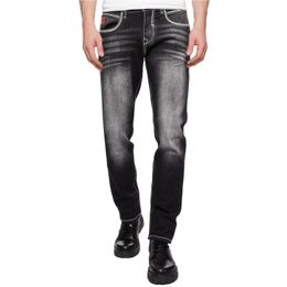 Rusty Neal Herren Straight-Jeans "TOYAMA", schwarz, Gr. 29, unifarben, 98% Baumwolle, 2% Elasthan, Jeans, mit coolen Kontrastn&auml;hten