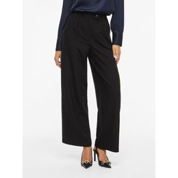 Vila Damen Anzughose "VISIFFE HW WIDE PANTS - NOOS", schwarz, Gr. 38, unifarben, Web, Obermaterial: 72% Polyester, 24% Viskose, 4% Elasthan, Hosen