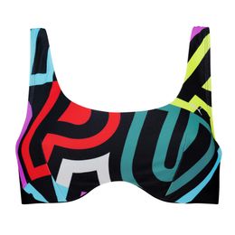 Puma Damen B&uuml;gel-Bikini-Top "Puma SWIM WOMEN PRINTED SCOOP NECK TOP", bunt, Gr. M, Microfaser, Obermaterial: 82% Polyester, 18% Elasthan,