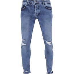 2Y Premium Herren Bequeme Jeans "2Y Premium Herren 2Y Destroyed Skinny Cropped Denim"blau, Gr. 30, unifarben, 97% Baumwolle, 3% Elasthan, Jeans