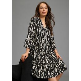 Damen Jerseykleid "Gro&szlig;e Gr&ouml;&szlig;en", schwarz-wei&szlig;, Gr. 52, LAURA SCOTT CURVE, gemustert, Single Jersey, Obermaterial: 95% Viskose, 5% Elasthan, Kleider,