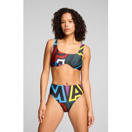 Puma Damen B&uuml;gel-Bikini-Top "Puma SWIM WOMEN PRINTED SCOOP NECK TOP", bunt, Gr. XL, Microfaser, Obermaterial: 82% Polyester, 18% Elasthan,