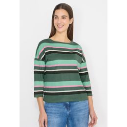 3/4-Arm-Shirt Cecil, Damen, Gr. M (40), khaki, Web, 50% Baumwolle, 50% Modal, gestreift, comfort fit normal, U-Boot-Ausschnitt, B&uuml;ndchen, Shirts 3/4-Arm-Shirt, mit 3/4 &Auml;rmeln