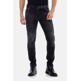 Cipo & Baxx CIPO & BAXX Herren Slim-fit-Jeans "Jeans", schwarz, Gr. 33, unifarben, 98% Baumwolle, 2% Elasthan, Jeans, mit Nietendetails, CD-426