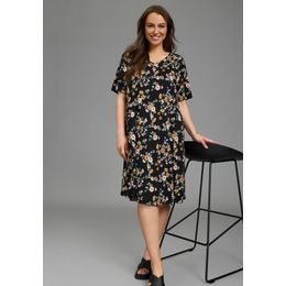 Damen Jerseykleid "Gro&szlig;e Gr&ouml;&szlig;en"schwarz, gebl&uuml;mt, Gr. 48, LAURA SCOTT CURVE, gebl&uuml;mt, Single Jersey, Obermaterial: 95% Viskose, 5% Elasthan, Kleider,