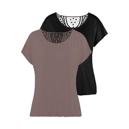 Vivance Damen Kurzarmshirt "mit Spitzeneinsatz am R&uuml;cken", grau, Gr. 40, unifarben, Single Jersey, Obermaterial: 95% Viskose (LENZING ECOVERO ), 5%