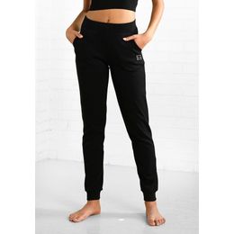 active by Lascana LASCANA ACTIVE Damen Jogginghose, Gr. 32, schwarz, Sweatware, Obermaterial: 100% Baumwolle, unifarben, Basic, Hosen, in schmaler Form mit B&uuml;ndchen