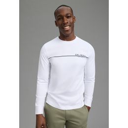 DELMAO Herren Rundhalsshirt "Neue Kollektion"blau, wei&szlig;, Gr. M, bedruckt, Single Jersey, Obermaterial: 100% Baumwolle, Shirts, casual Stil, langarm,