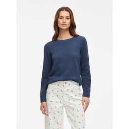 Vila Damen Rundhalspullover "VIDALO O-NECK L/S KNIT TOP- NOOS", blau, Gr. L, unifarben, Feinstrick, Obermaterial: 100% Baumwolle, Pullover,