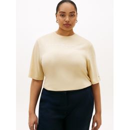 Damen T-Shirt "CRV CORP LOGO TRAPEZE C-NK TEE"country ivory, Gr. 54, Tommy Hilfiger Curve, bedruckt, Single Jersey, Obermaterial: 100% Baumwolle,