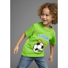 Kidsworld Jungen T-Shirt "Fu&szlig;ball-Print: TOOOR", gr&uuml;n, Gr. 92, Jersey, Obermaterial: 100% Baumwolle, Shirts, Kurzarm, Basic-Passform, mit