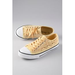 ANISTON SHOES Damen Sneaker, Gr. 41, gelb, Textil, Schuhe, Schn&uuml;rschuh, Freizeitschuh in H&auml;keloptik - NEUE KOLLEKTION