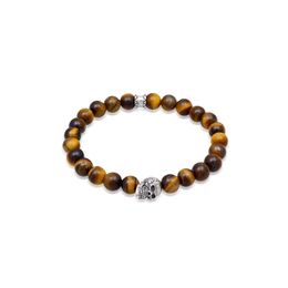Kuzzoi Damen Armband "Tigerauge Totenkopf Bead Steinarmband 925 Silber", 19cm, ohne Stein, Silber 925 (Sterlingsilber), braun, Silber 925