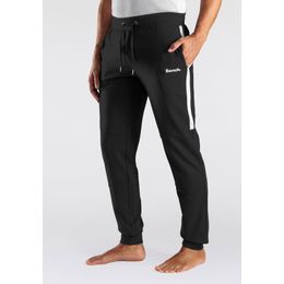 Herren Sweathose, BENCH. LOUNGEWEAR, Gr. 44, schwarz, Sweatware, Obermaterial: 60% Baumwolle, 40% Polyester, unifarben mit Farbeinsatz, Basic, Hosen,