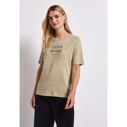 Print-Shirt Street One, Damen, Gr. 34, beige (coastal beige), Web, 50% Baumwolle, 50% Modal, bedruckt, normal normal, Rundhals, B&uuml;ndchen, Shirts, im soften Baumwoll-Mix