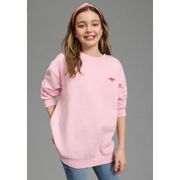 Sweatshirt Kangaroos "Kangaroos Sweatshirt loose fit", M&auml;dchen, Gr. 128/134, rosa, angeraute Sweatware, Obermaterial: 100% Baumwolle, bedruckt, loose fit, Rundhals, Rippb&uuml;ndchen, Sweatshirts Sweatshirt, im modischen Stil f&uuml;r M&auml;dchen, mit Logodrucken, angeraute Sweatware
