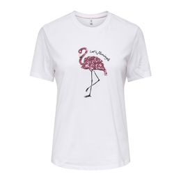 Only Damen Kurzarmshirt "ONLKITA REG S/S PRINT TOP NOOS"hellwei&szlig; print:flamingle, Gr. L, bedruckt, Jersey, Obermaterial: 100% Baumwolle, Shirts