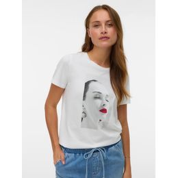 V&eacute;ro Moda VERO MODA Damen Kurzarmshirt "VMJAMAICA S/S T-SHIRT JRS BTQ"snow wei&szlig; print:lips rhinestones, Gr. L, bedruckt, Jersey, Obermaterial: 100% Baumwolle,