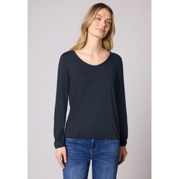 Street One Damen Langarmshirtshadowed navy, Gr. 46, unifarben, Stoff, 95% Viskose, 5% Elasthan, Shirts, mit abgerundetem V-Ausschnitt